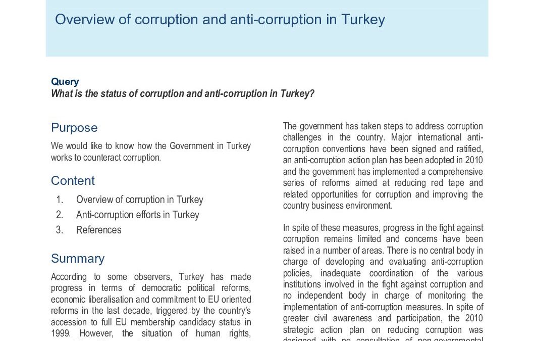 Chêne – 2012 – Overview of corruption and anti-corruption in Turkey | AFCA